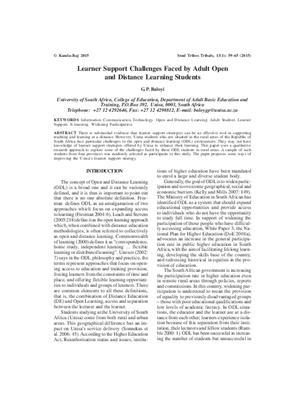 (PDF) Learner Support Challenges Faced by Adult Open and Distance ...
