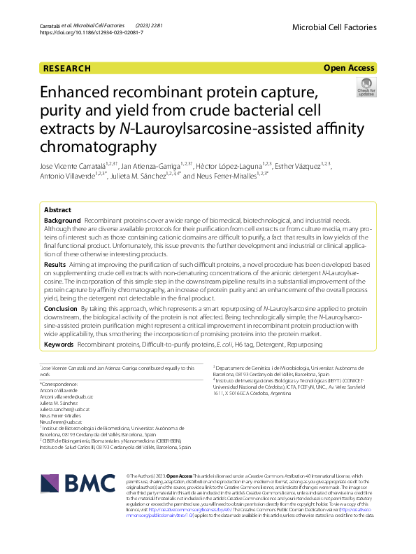 (PDF) Enhanced recombinant protein capture, purity and yield from crude ...