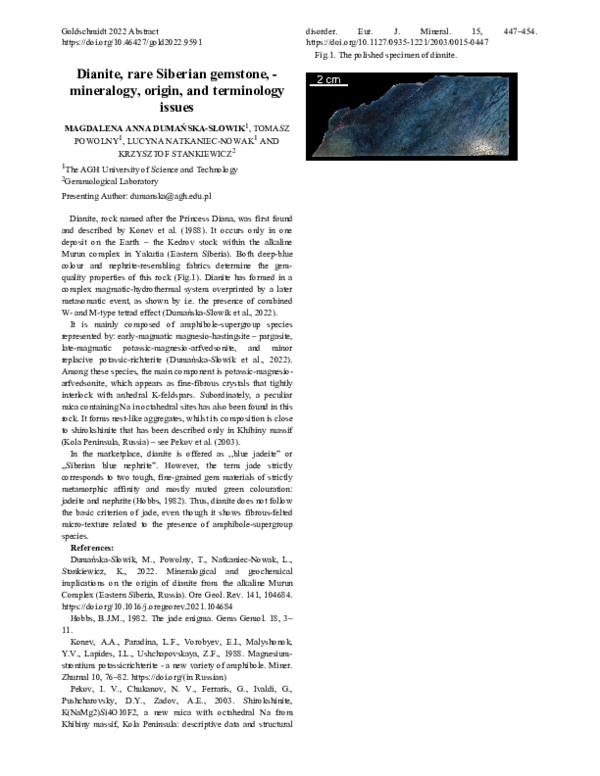 (PDF) Dianite, rare Siberian gemstone, - mineralogy, origin, and ...