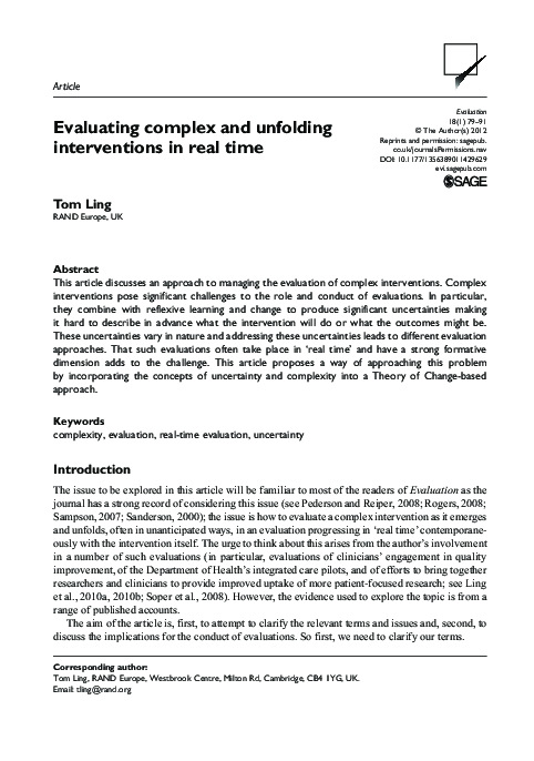 (PDF) Evaluating complex and unfolding interventions in real time