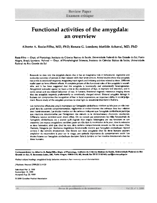 (PDF) Functional activities of the amygdala: an overview