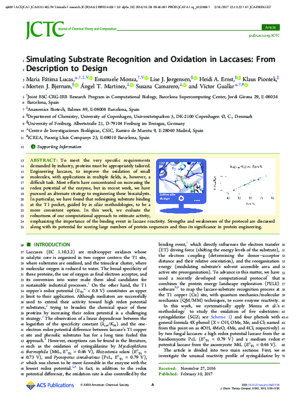 (PDF) Simulating Substrate Recognition and Oxidation in Laccases: From Description to Design