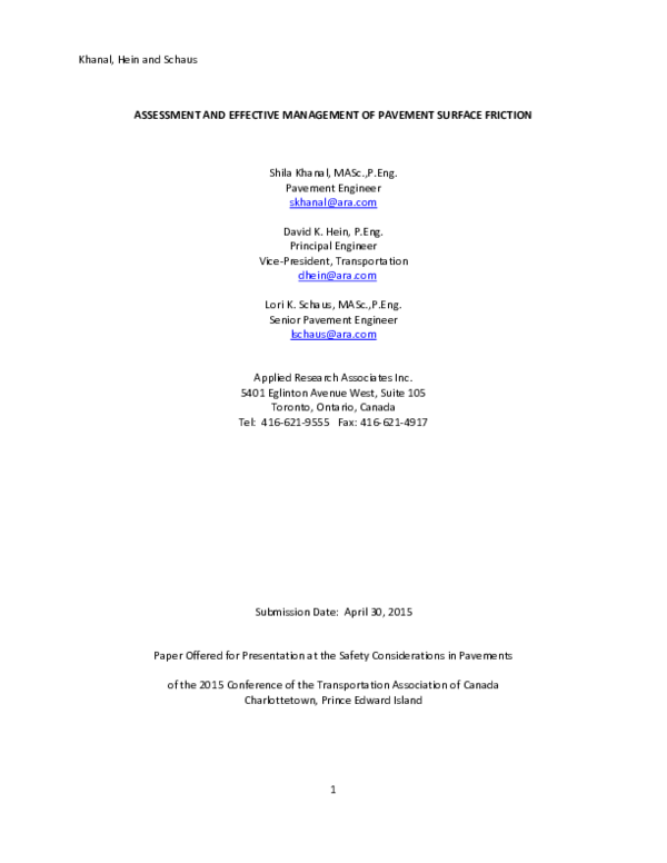 (PDF) Assessment and Effective Management of Pavement Surface Friction
