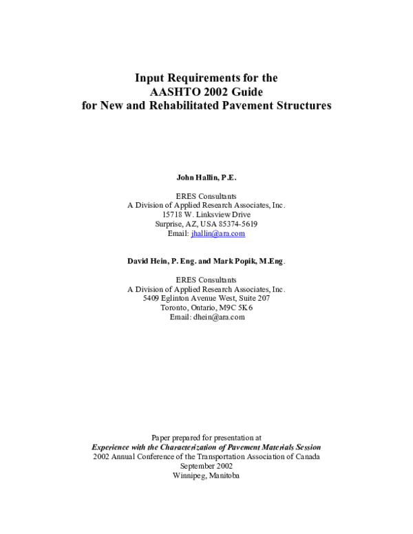 (PDF) Input Requirements for the Aashto 2002 Guide for New and ...