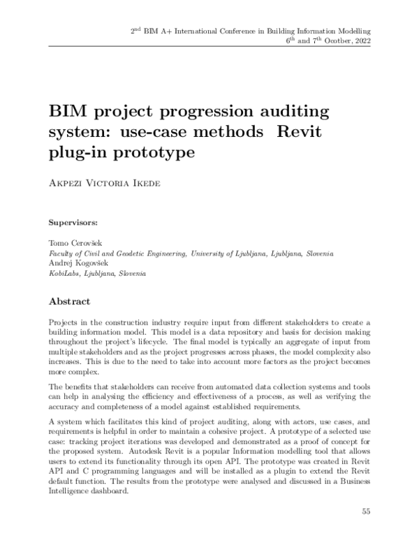 (PDF) BIM project progression auditing system: use-case methods & Revit plug-in prototype
