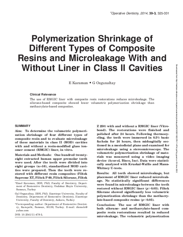 Pdf Polymerization Shrinkage Of Different Types Of Composite Resins And Microleakage With And