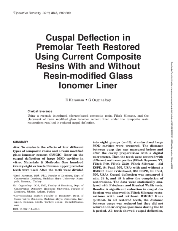 (PDF) Cuspal Deflection in Premolar Teeth Restored Using Current ...