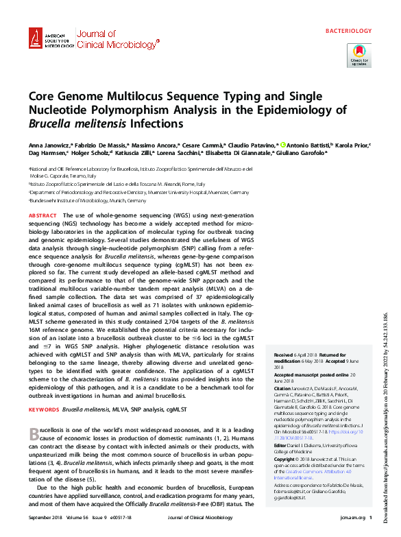 (PDF) Core Genome Multilocus Sequence Typing and Single Nucleotide Polymorphism Analysis in the ...