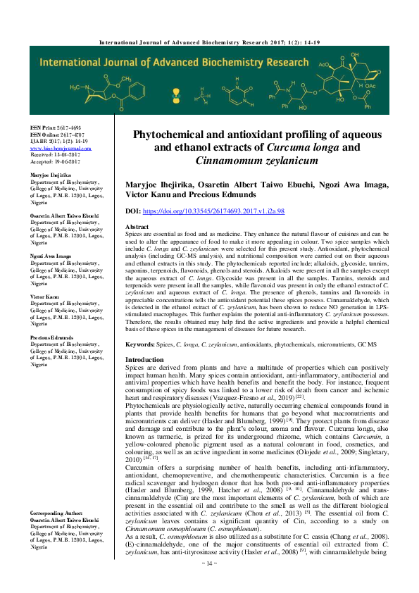 (PDF) Phytochemical and antioxidant profiling of aqueous and ethanol ...