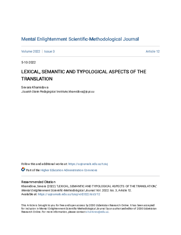 (PDF) LEXICAL, SEMANTIC AND TYPOLOGICAL ASPECTS OF THE LEXICAL, SEMANTIC AND TYPOLOGICAL ASPECTS ...