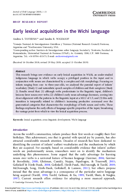 (PDF) Early lexical acquisition in the Wichi language