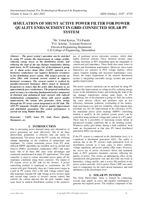 (PDF) Simulation of Shunt Active Power Filter for Power Quality ...