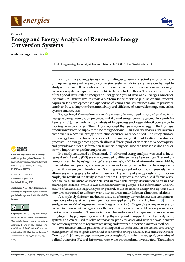 (PDF) Energy and Exergy Analysis of Renewable Energy Conversion Systems