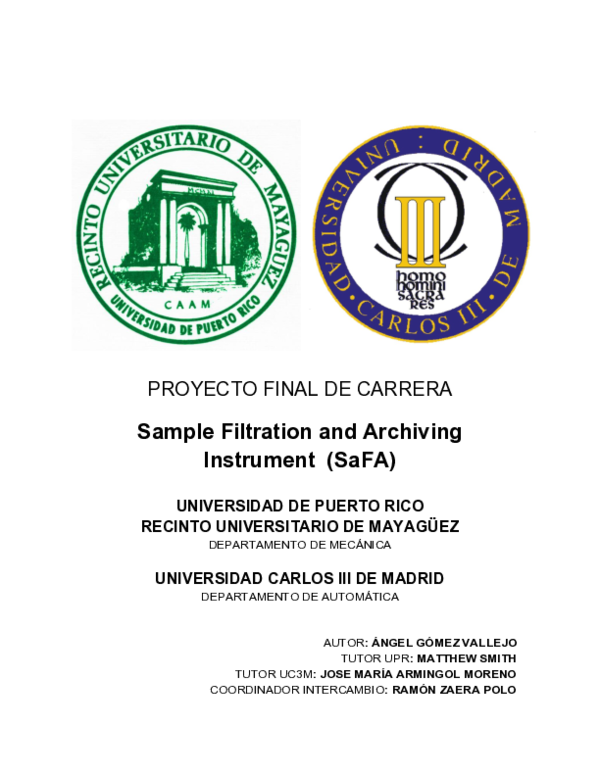 (PDF) Sample Filtration and Archiving Instrument (SaFA)