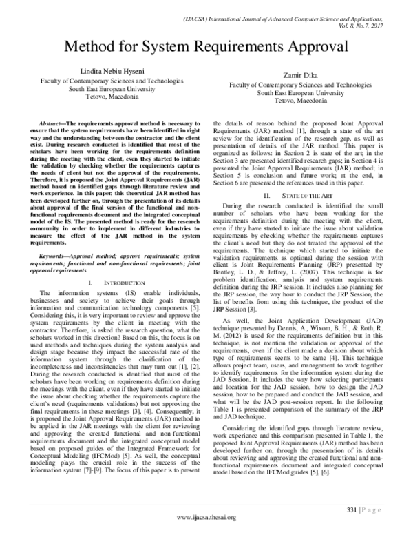 (PDF) Method for System Requirements Approval