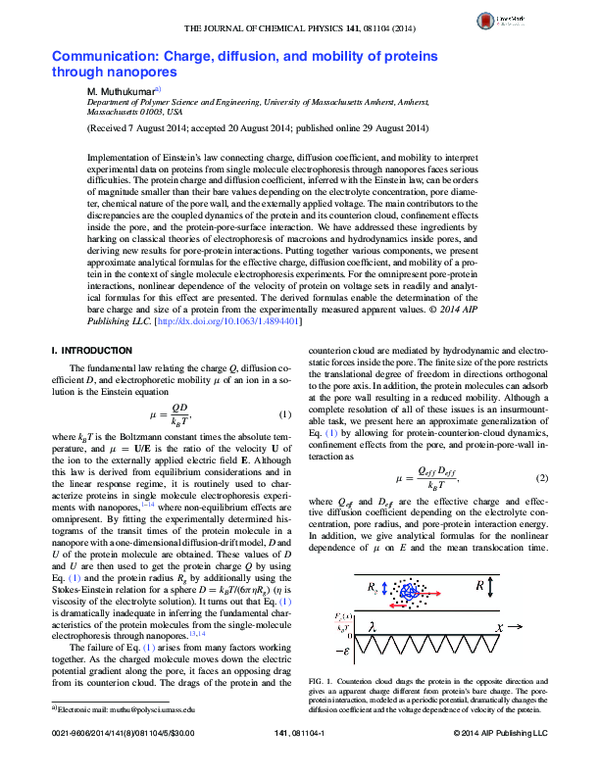 (PDF) Communication: Charge, diffusion, and mobility of proteins ...