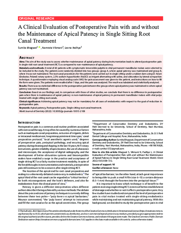 (PDF) A Clinical Evaluation of Postoperative Pain with and without the ...