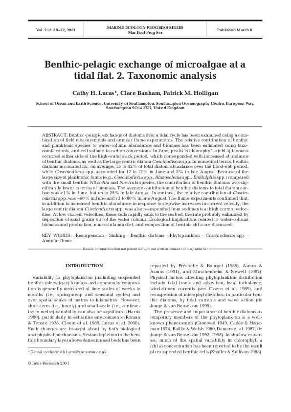 (PDF) Benthic-pelagic exchange of microalgae at a tidal flat. 2 ...