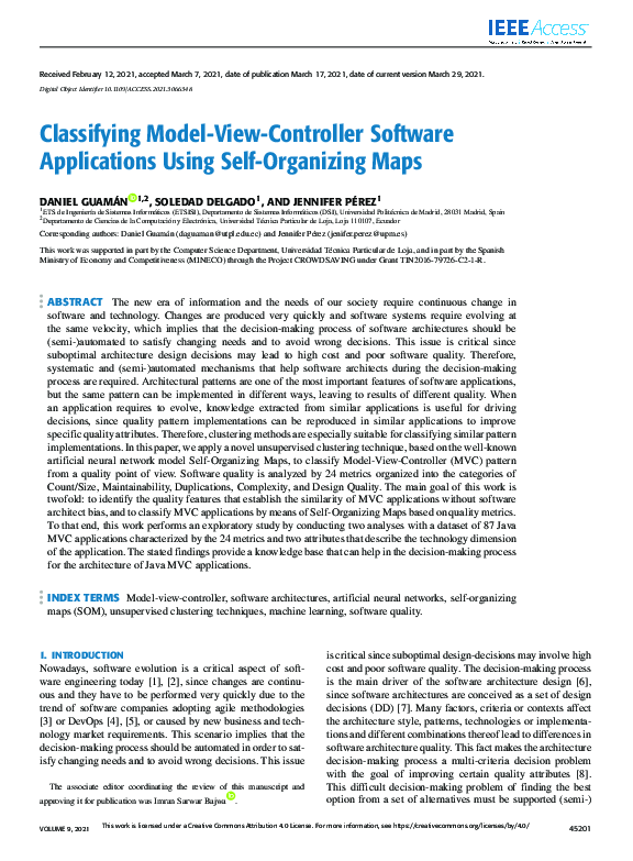 Pdf Classifying Model View Controller Software Applications Using Self Organizing Maps