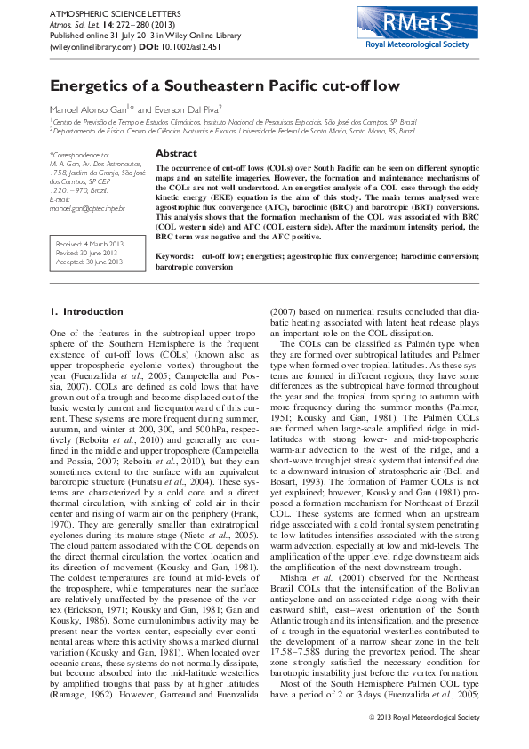 (PDF) Energetics of southeastern Pacific cut-off lows