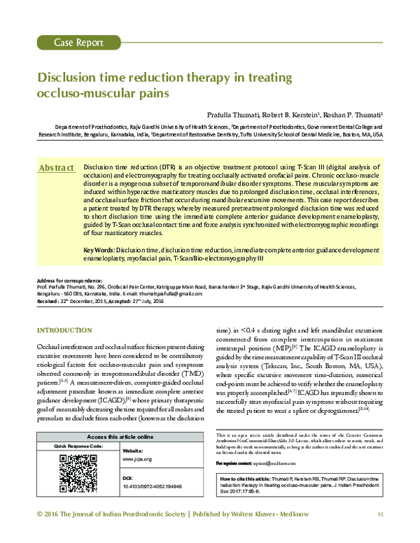 (PDF) Disclusion time reduction therapy in treating occluso-muscular pains