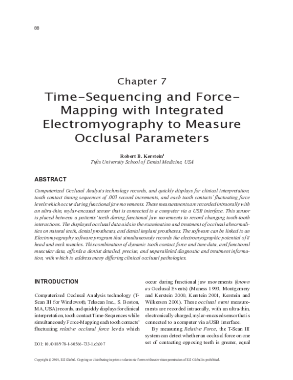 (PDF) Time-Sequencing and Force-Mapping with Integrated Electromyography to Measure Occlusal ...