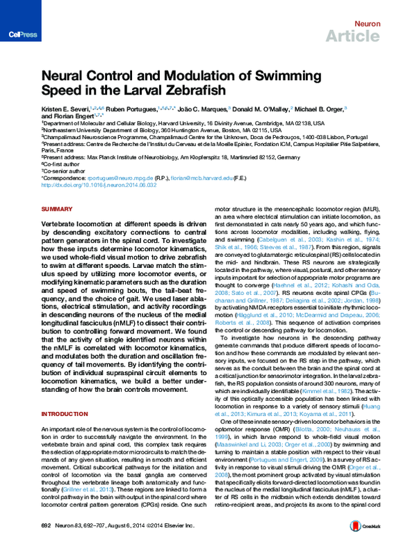 (PDF) Neural Control and Modulation of Swimming Speed in the Larval ...