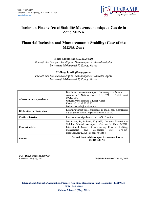 (PDF) Inclusion Financière et Stabilité Macroéconomique : Cas de la ...