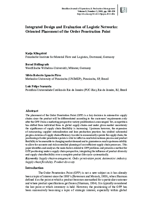 (PDF) Integrated Design and Evaluation of Logistic Networks: Oriented Placement of the Order ...