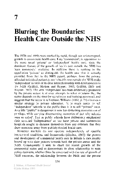 (PDF) Blurring the Boundaries: Health Care Outside the NHS | john mohan ...