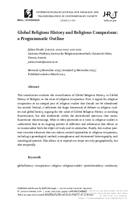 (PDF) Global Religious History and Religious Comparison: A Programmatic ...