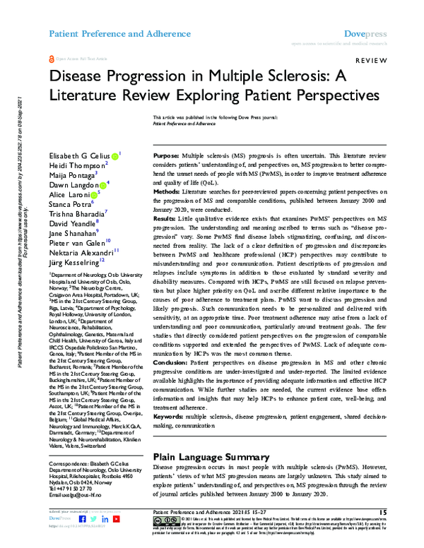 (PDF) Disease Progression in Multiple Sclerosis: A Literature Review Exploring Patient ...