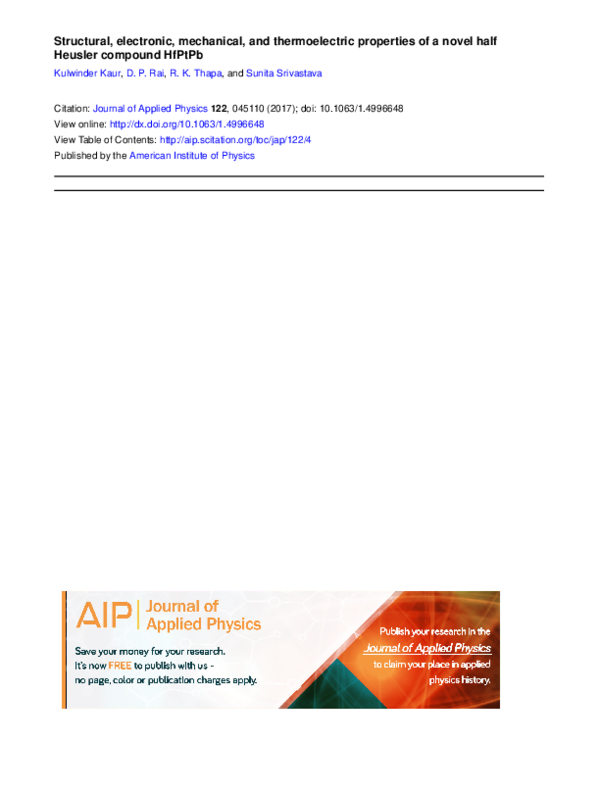 (PDF) Structural, electronic, mechanical, and thermoelectric properties ...