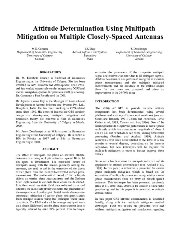 (PDF) Attitude Determination Using Multipath Mitigation on Multiple Closely-Spaced Antennas