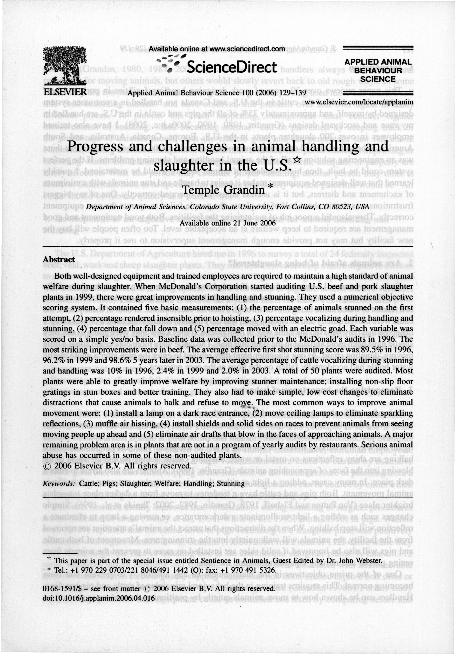 (PDF) Progress and challenges in animal handling and slaughter in the U.S