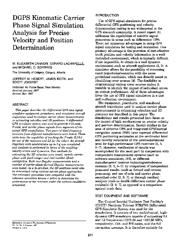 Pdf Dgps Kinematic Carrier Phase Signal Simulation Analysis For Precise Velocity And Position