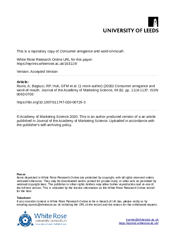 (PDF) Consumer arrogance and word-of-mouth