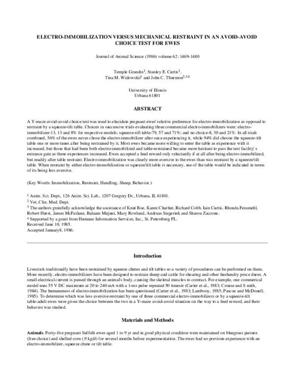 (PDF) Electro-Immobilization Versus Mechanical Restraint in an Avoid ...
