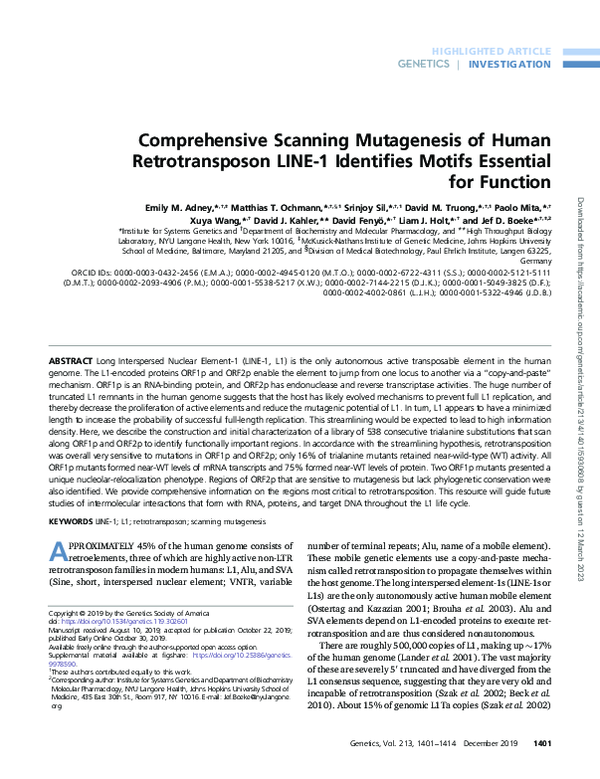 (PDF) Comprehensive Scanning Mutagenesis of Human Retrotransposon LINE ...
