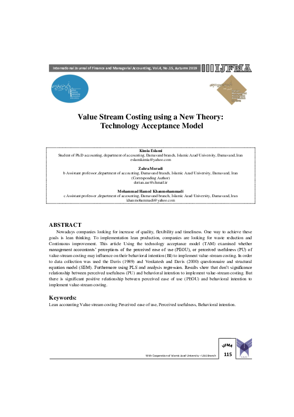 (PDF) Value Stream Costing using a New Theory: Technology Acceptance Model