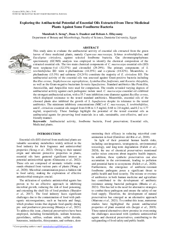 (PDF) Exploring the Antibacterial Potential of Essential Oils Extracted from Three Medicinal ...