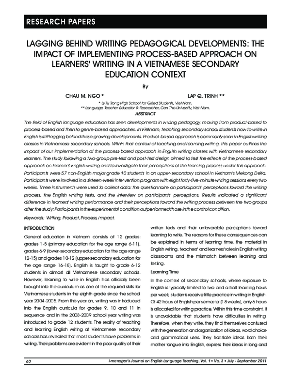 (PDF) Lagging Behind Writing Pedagogical Developments: The Impact of Implementing Process-Based ...