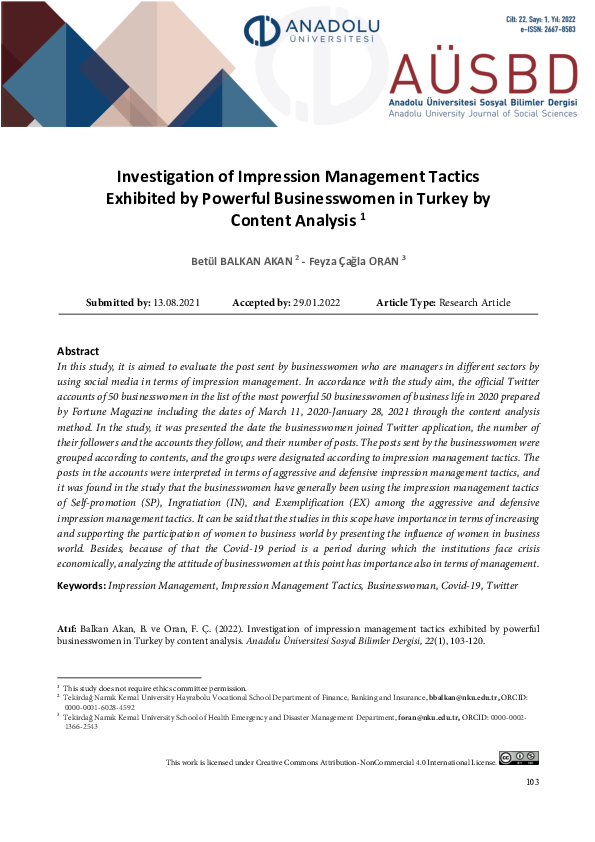 (PDF) Investigation of Impression Management Tactics Exhibited by ...