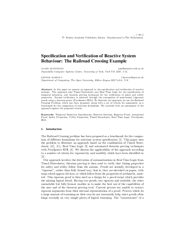 Pdf Specification And Verification Of Reactive System Behaviour The