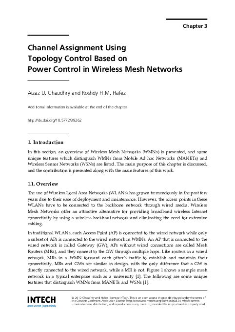 (PDF) Channel Assignment Using Topology Control Based on Power Control in Wireless Mesh Networks