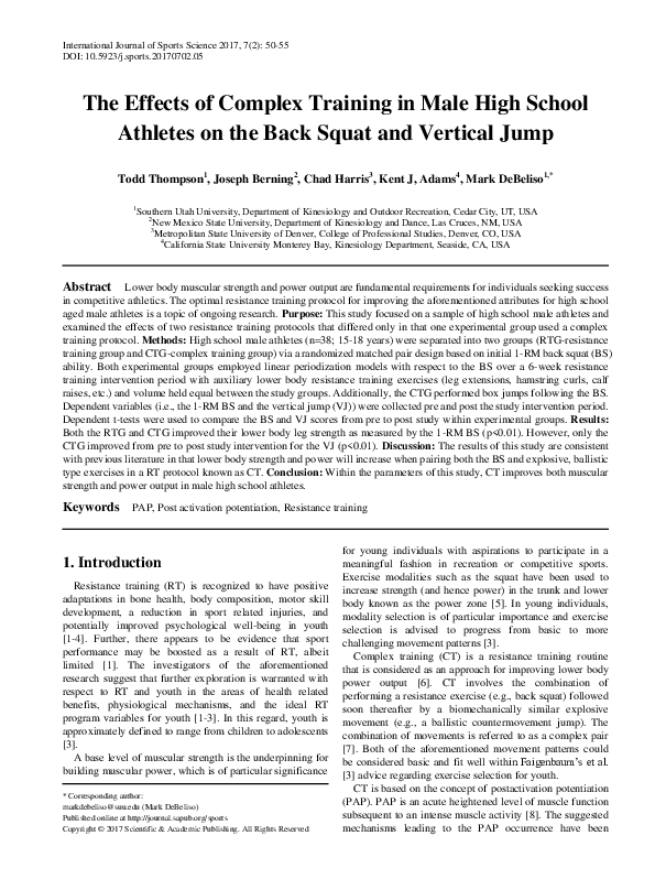 (PDF) The Effects of Complex Training in Male High School Athletes on ...