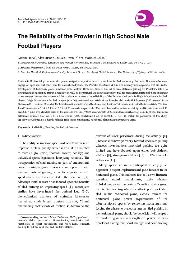 (PDF) The Reliability of the Prowler in High School Male Football Players