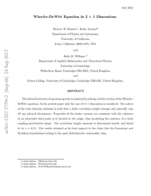 (PDF) Wheeler-DeWitt equation in2+1dimensions