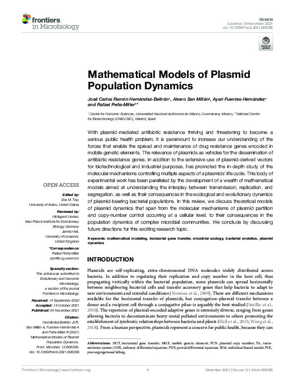 (PDF) Mathematical Models of Plasmid Population Dynamics