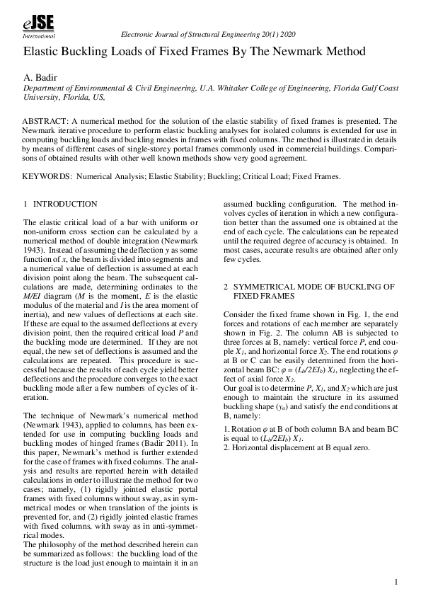 (PDF) Elastic Buckling Loads of Fixed Frames By The Newmark Method